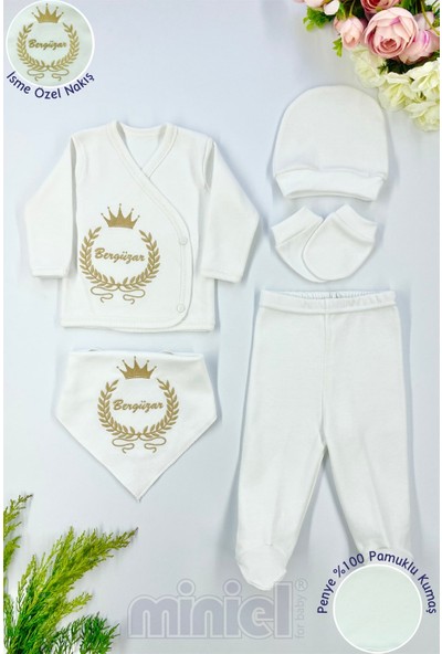 Bebek Isime Özel Nakışlı Pamuklu Hastane Çıkışı Zıbın Seti 5li - Ekru Bebek Isime Özel Nakışlı Pamuklu Hastane Çıkışı Zıbın Seti 5li - Ekru