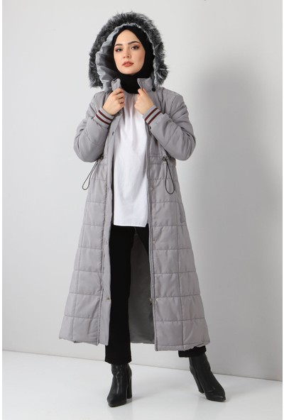 Moda Mihram Kapşonlu Kapitone Mont Gri Moda Mihram Kapşonlu Kapitone Mont Gri