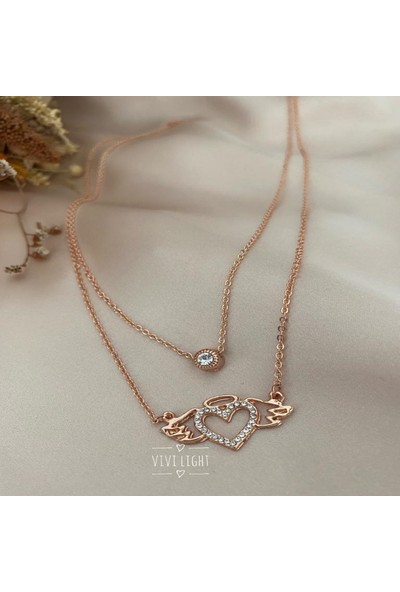 Vivi Light Takı Rose Gold Kanatlı Kalp Kolye Vivi Light Takı Rose Gold Kanatlı Kalp Kolye
