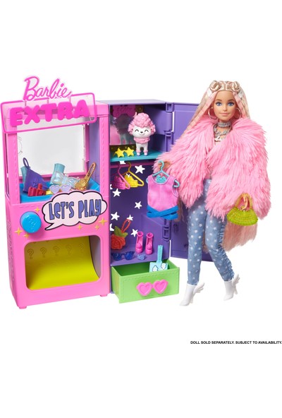 Barbie Extra Kıyafet Otomatı Oyun Seti, köpek figürü ve düğmeye basıldığında 20 sürpriz aksesuar sunma özelliği bulunan gardırop, 3 yaş ve üzeri HFG75 Barbie Extra Kıyafet Otomatı Oyun Seti, köpek figürü ve düğmeye basıldığında 20 sürpriz aksesuar sunma özelliği bulunan gardırop, 3 yaş ve üzeri HFG75