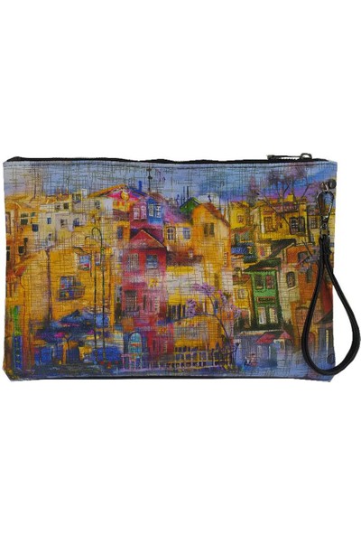 ModaZey Suluboya Şehir Sarılı Desenli Clutch & El Çantası