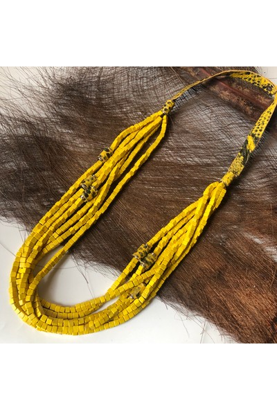 AGG Tasarım Sarı Boncuklu Uzun Kolye
