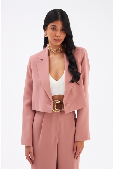 Sateen Kısa Krep Ceket - Gul Kurusu