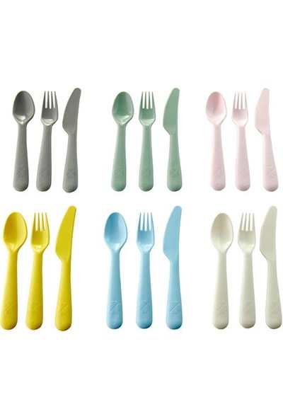 IKEA Çocuk Plastik Çatal-Bıçak-Kaşık Seti Pastel Ton Renkleri 18 Parça IKEA Çocuk Plastik Çatal-Bıçak-Kaşık Seti Pastel Ton Renkleri 18 Parça