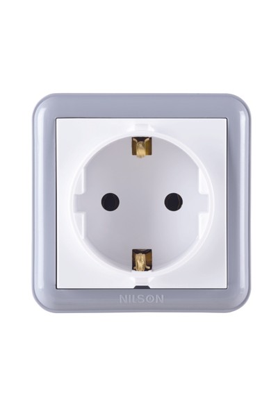 Nilson Unique Gri-Beyaz Sıva Üstü Topraklı Priz