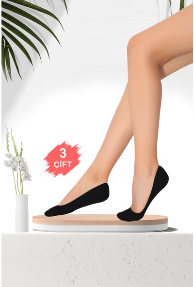 Spor Byfit 3 Çift Kadın Siyah Görünmez Babet Çorap