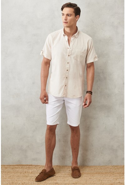 Ac&Co / Altınyıldız Classics Erkek Bej Comfort Fit Düğmeli Yaka %100 Pamuk Flamlı Kısa Kollu Casual Gömlek Ac&Co / Altınyıldız Classics Erkek Bej Comfort Fit Düğmeli Yaka %100 Pamuk Flamlı Kısa Kollu Casual Gömlek