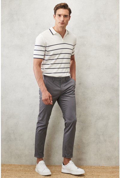 AC&Co / Altınyıldız Classics Erkek Gri Slim Fit Dar Kesim Yan Cep Chino Pantolon