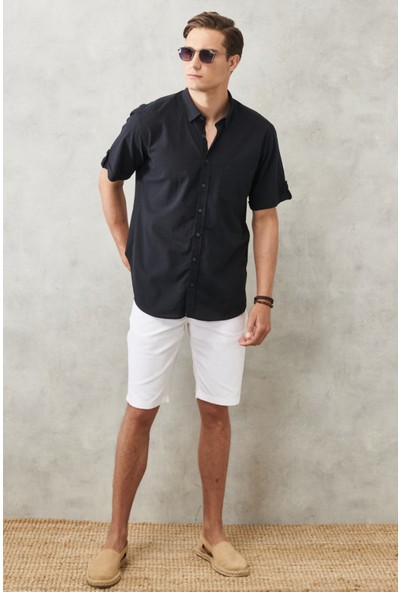Ac&Co / Altınyıldız Classics Erkek Siyah Comfort Fit Düğmeli Yaka %100 Pamuk Flamlı Kısa Kollu Casual Gömlek Ac&Co / Altınyıldız Classics Erkek Siyah Comfort Fit Düğmeli Yaka %100 Pamuk Flamlı Kısa Kollu Casual Gömlek