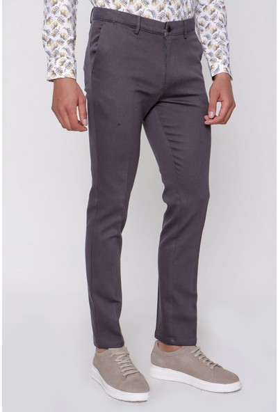 Erkek Antrasit Dinamic Fit Rahat Kesim Chino Keten Pantolon