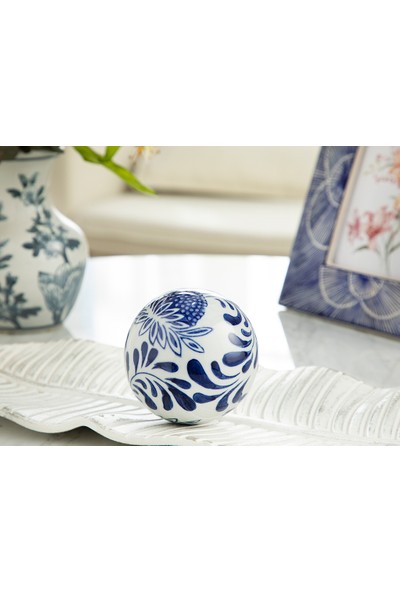 English Home Elegant Leaf Porselen Dekoratif Obje 8X8X8 cm Mavi-Beyaz