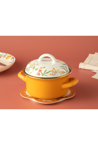 English Home Flower Spree Emaye Tencere 14 Cm.. Hardal English Home Flower Spree Emaye Tencere 14 Cm.. Hardal