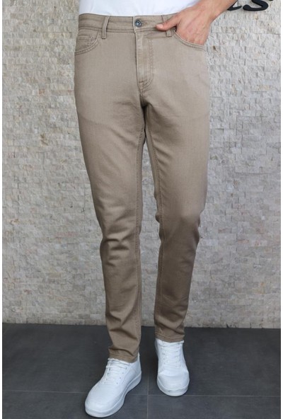 Erkek Bej Slim Fit Esnek Likralı Jean Kot Pantolon HLTHE001966 Erkek Bej Slim Fit Esnek Likralı Jean Kot Pantolon HLTHE001966
