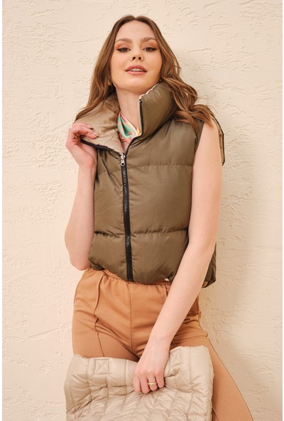 Tayf Kadın Mavi Krem Çift Taraflı Şişme Yelek