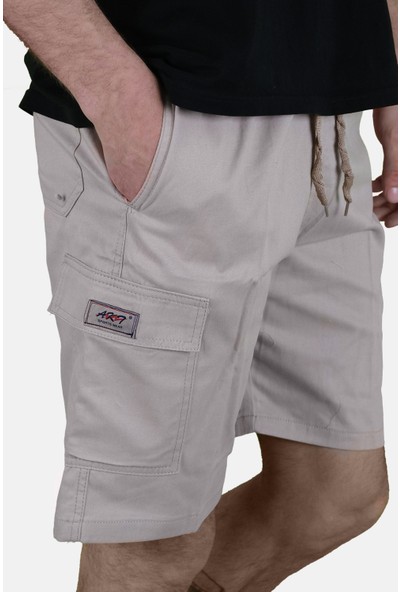 BLS Belish Fashion Bej Yandan Cepli Kargo Kapri Şort