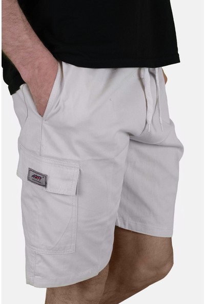 BLS Belish Fashion Krem Yandan Cepli Kargo Kapri Şort