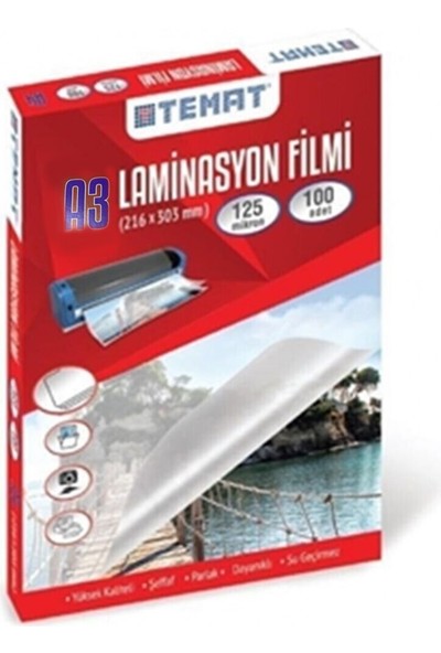 Temat A3 Laminasyon Filmi Pvc 125 Micron 100 Lü Paket Temat A3 Laminasyon Filmi Pvc 125 Micron 100 Lü Paket