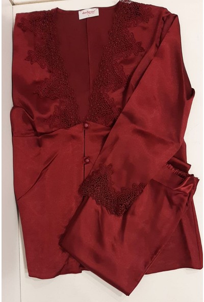 Duchesse 139 Çeyizlik Dantelli Saten 6'lı Set -Bordo