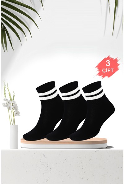 Spor Byfit 3 Çift Kadın Siyah-Beyaz Çizgili Spor Kolej Çorap