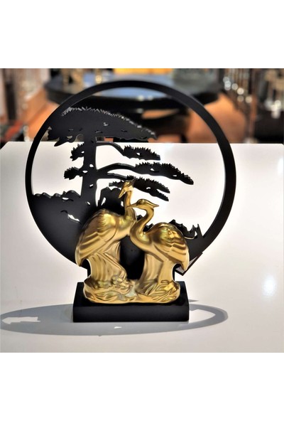 Dekor Arya Ahşap Fonlu Gold Porselen Kuşlu Obje