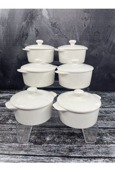 Yzhome 6'lı Beyaz Porselen Kapaklı Mini Tencere Kase