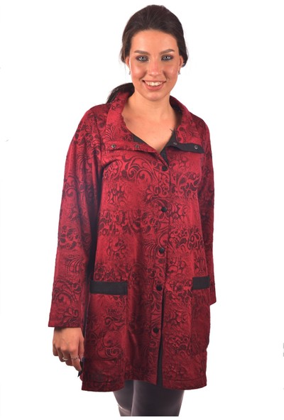 Ultimod Bordo Baskılı Büyük Beden Kadın Ceket ULT4110