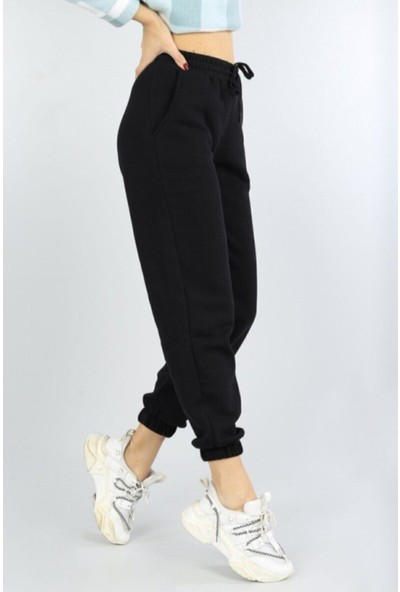 Molly Tekstil Kadın Siyah Yüksek Belli Jogger Eşofman Altı