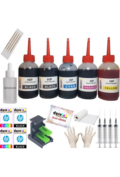 Duruink Hp 3638 3639 4511 (302) Kartuş Dolum Seti 5 Li Set 5X100ML Mürekkep Duruink Hp 3638 3639 4511 (302) Kartuş Dolum Seti 5 Li Set 5X100ML Mürekkep