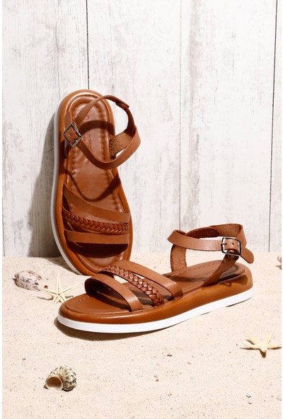 Gönderi(R) Gön Hakiki Deri Kalın Düz Taban Kadın Sandalet 35326