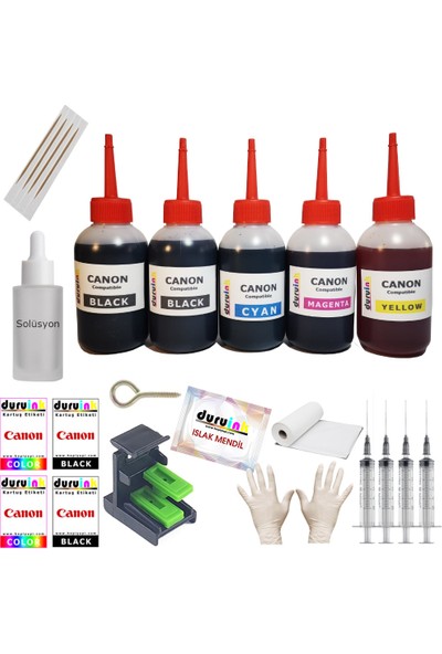 Duruink Canon Pixma E414 PG46 CL56 Yazıcı Uyumlu Kartuş Dolum Seti 5 Li Set 5X100ML Mürekkep Duruink Canon Pixma E414 PG46 CL56 Yazıcı Uyumlu Kartuş Dolum Seti 5 Li Set 5X100ML Mürekkep