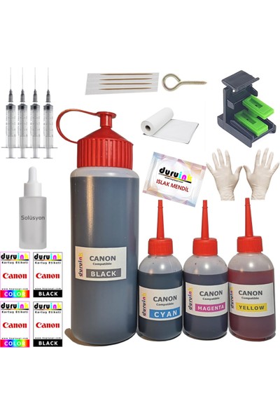 Duruink Canon E3140 E3340 E4240 Yazıcı Uyumlu Kartuş Dolum Seti 500ML SİYAH+3X100ML Renkli Mürekkep Duruink Canon E3140 E3340 E4240 Yazıcı Uyumlu Kartuş Dolum Seti 500ML SİYAH+3X100ML Renkli Mürekkep