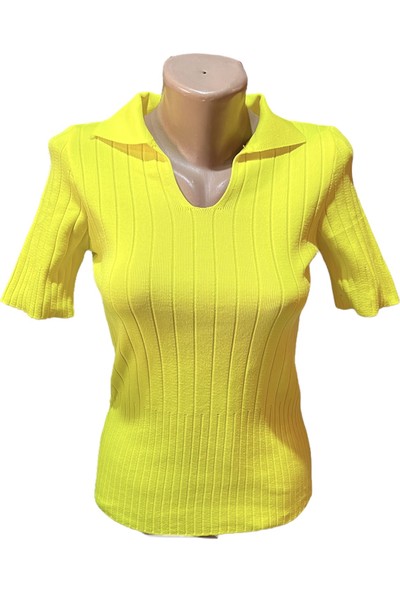 Butik Ay-Da Sarı Kısa Kollu Triko Bluz