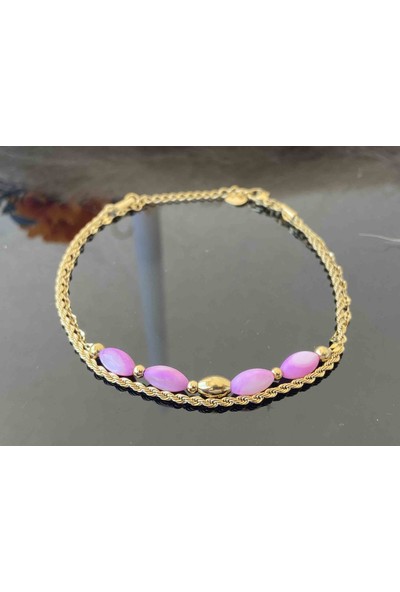 Aksesuarr Çarsısı Çelik Zincirli Pembe Doğal Taşlı Halhal Aksesuarr Çarsısı Çelik Zincirli Pembe Doğal Taşlı Halhal