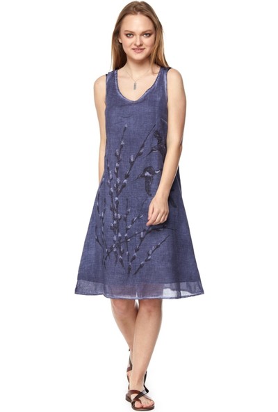 Şile Bezi Indigo Kolsuz Doğa Elbise