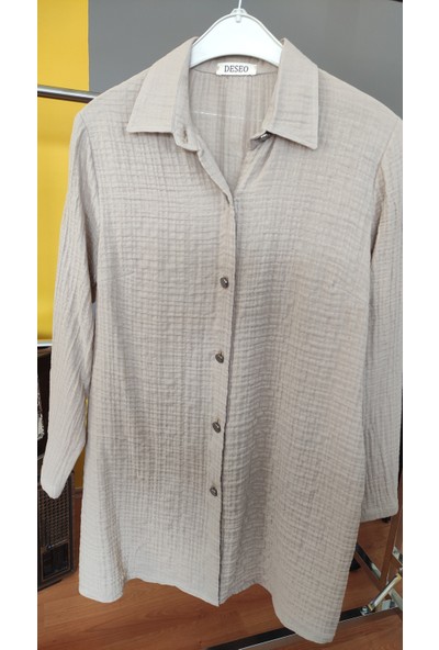 DESEO BOUTIQUE Kadın Vizon Renk Düz Sade Tunik Gömlek DESEO BOUTIQUE Kadın Vizon Renk Düz Sade Tunik Gömlek