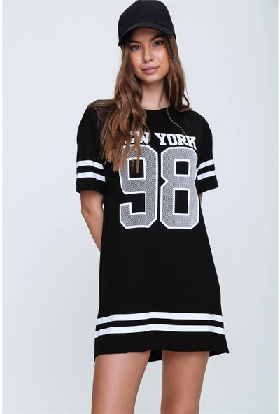 WS CORVUS Kadın Newyork Baskılı Tasarım Yazlık Bisiklet Yaka Mini Sportif Comfort T-Shirt Elbise WS CORVUS Kadın Newyork Baskılı Tasarım Yazlık Bisiklet Yaka Mini Sportif Comfort T-Shirt Elbise