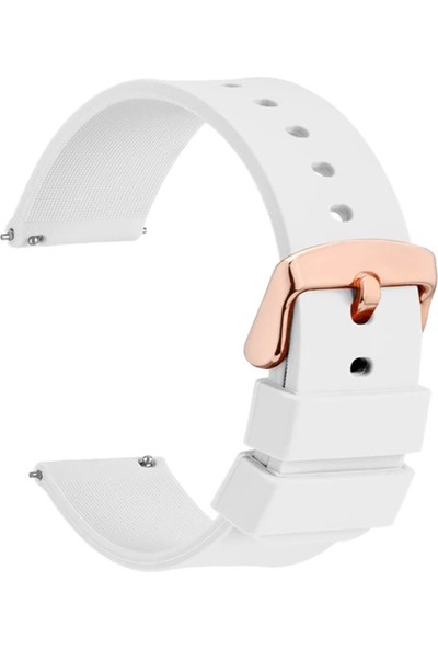 Case C4U F3 Uyumlu 20MM Beyaz Renk Rose Tokalı Akıllı Pimli Spor Silikon Saat Kordonu A71RS Case C4U F3 Uyumlu 20MM Beyaz Renk Rose Tokalı Akıllı Pimli Spor Silikon Saat Kordonu A71RS