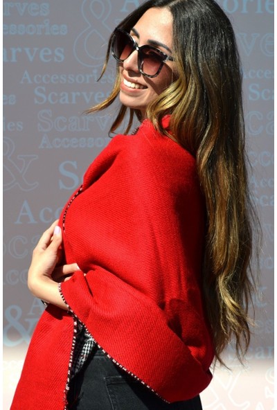 Çift Katlı Kırmızı Omuz Şalı