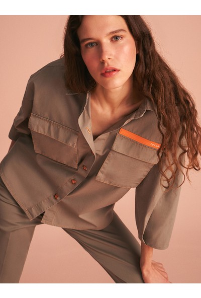 Nocturne-Kol Ucu Plili Gömlek Haki