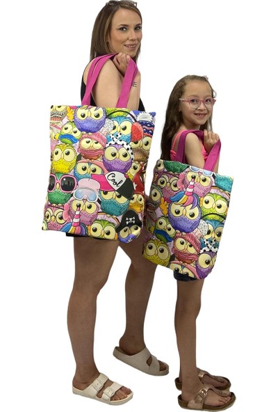 Nazhira Tekstil Çılgın Baykuşlar Anne Çocuk Plaj Çantası