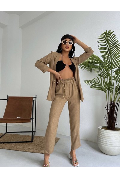 Black Fashion Ceket Beli Lastikli Pantolon Takım Black Fashion Ceket Beli Lastikli Pantolon Takım