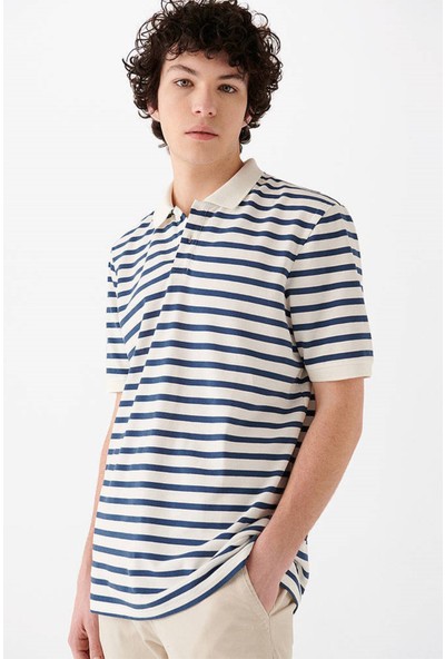 Mavi Erkek Çizgili Polo Tişört