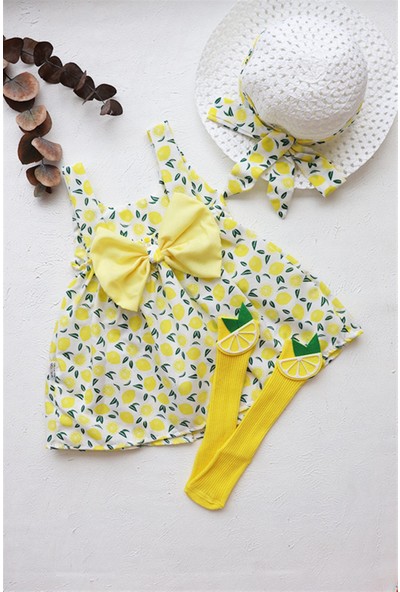 Limon Desenli Askılı ve Şapkalı Bebek Takım Elbise Özel Set