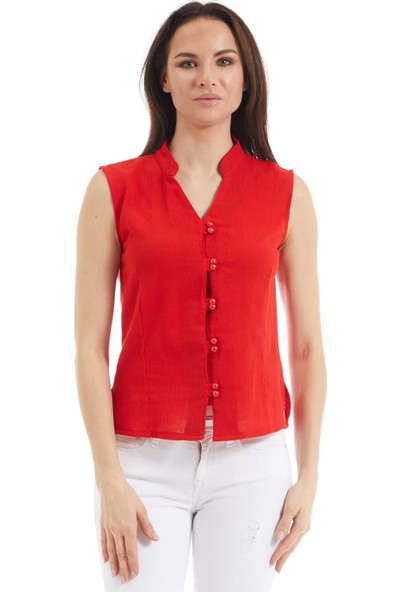 Şile Bezi Kırmızı Düğmeli Bluz