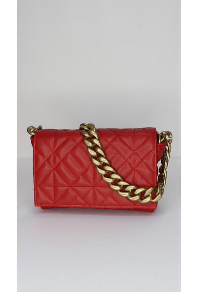 Buysef Kırmızı Kadın Kapitone Desenli Zincirli Omuz Çantası