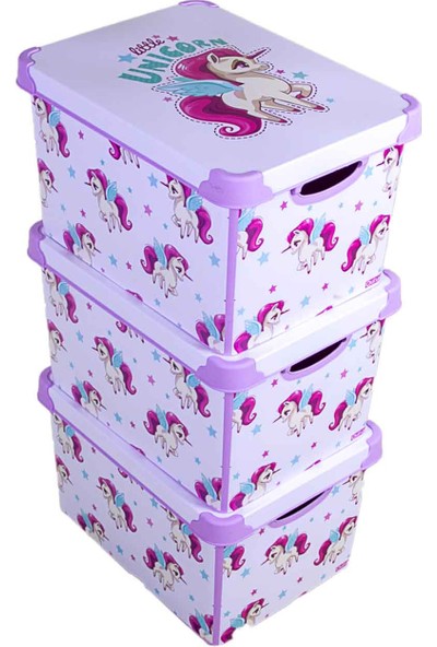 Qutu Style Box Unicorn Plastik Dekoratif Kutu Seti- 3x 20 Litre Qutu Style Box Unicorn Plastik Dekoratif Kutu Seti- 3x 20 Litre