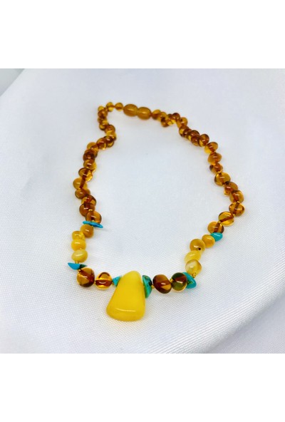 Gökdeniz 925 Parçalı Kehribar Unisex Bebek Çocuk Kolye