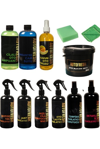 Auto Fresh Autofresh 12'li Araç Bakım ve Temizlik Seti Full Bakım Seti Auto Fresh Autofresh 12'li Araç Bakım ve Temizlik Seti Full Bakım Seti