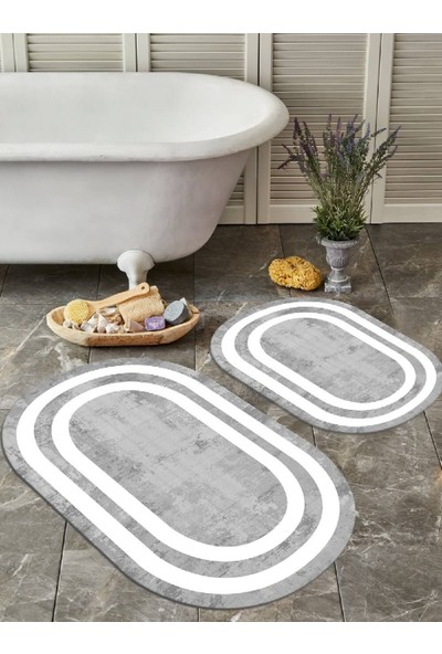 Alaaddin Carpet 2'li Yıkanabilir Antibakteriyel Kaymaz Tabanlı Banyo Takımı 50X60CM - 60X100CM