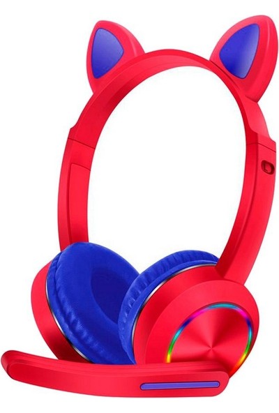 Karler Kedi Kulak LED Işıklı Bluetooth Kırmızı Kulaklık